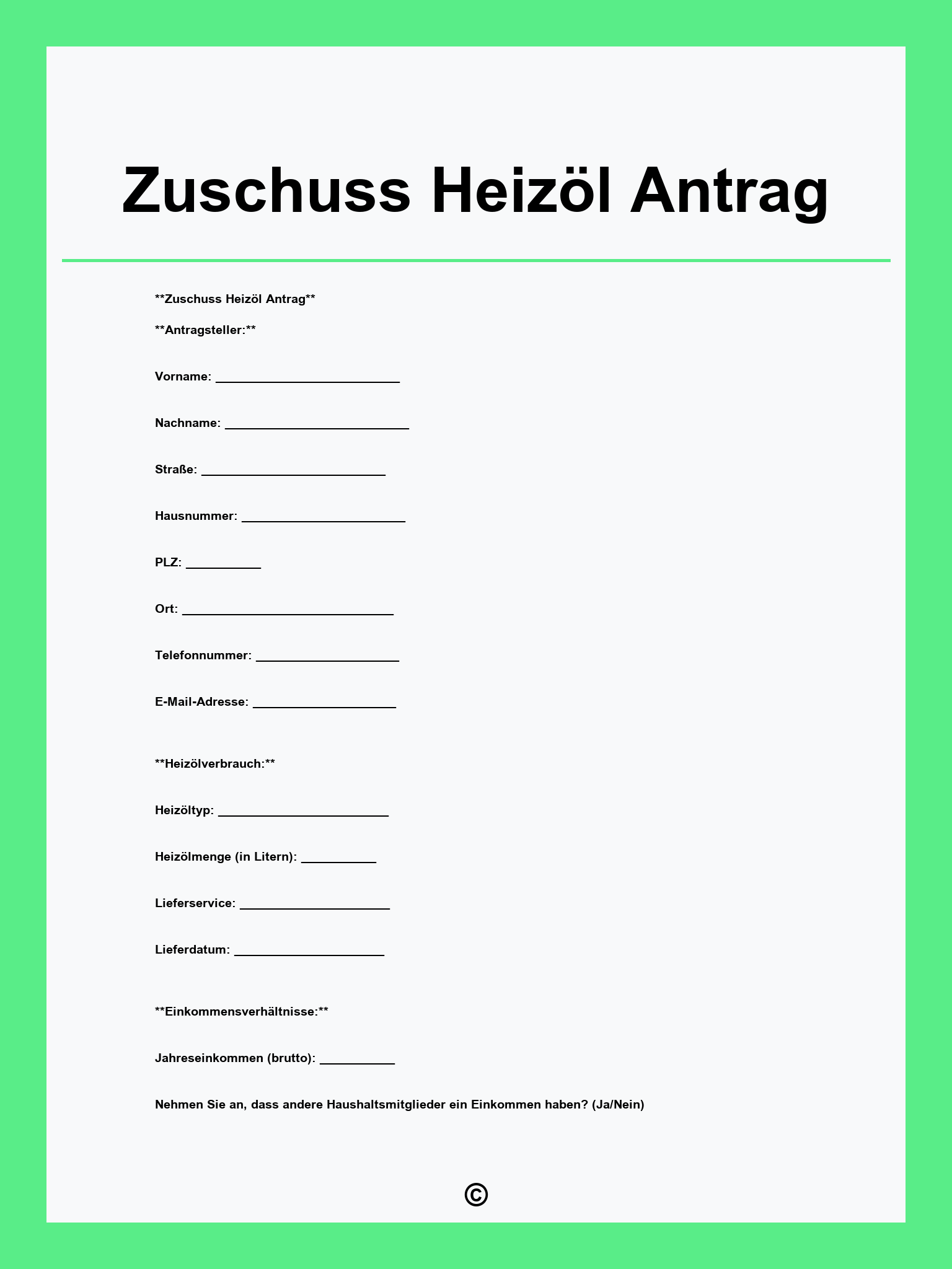 Zuschuss Heizöl Antrag